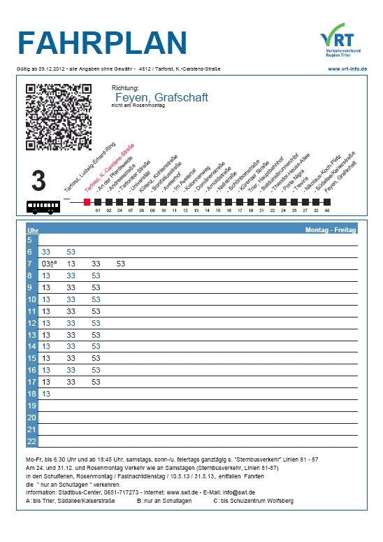 Bus Fahrplan Linie 3 Rückweg | mathemio.de